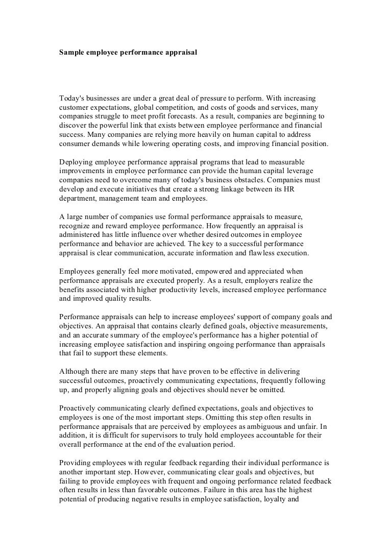 Sample Employee Performance Appraisal sample-employee-performance-appraisal