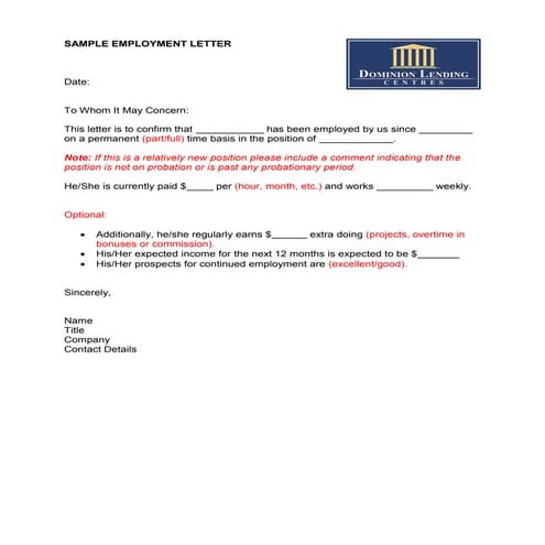 Sample Employment Letter | PDF
