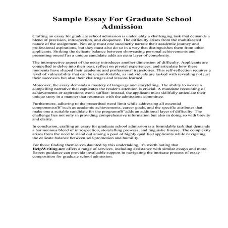 Sample Essay For Graduate School Admission | PDF
