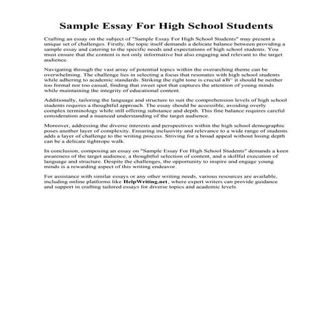 Sample Essay For High School Students. 9 High School Essay Examples amp ...