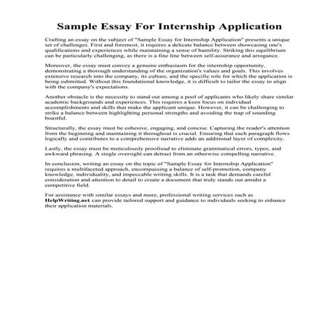 Sample Essay For Internship Application. Business paper: Internship ...