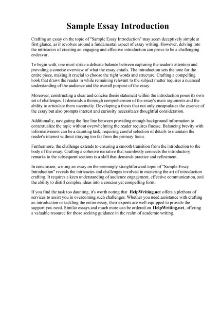 Sample Essay Introduction Pdf