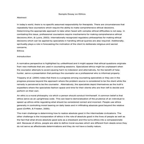 Sample essay on ethics | PDF