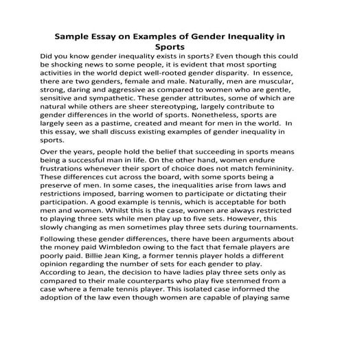 Sample essay on examples of gender inequality in sports | PDF