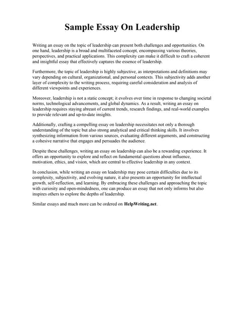 Characteristics Of A Leader Essay. Bergen Community College | PDF