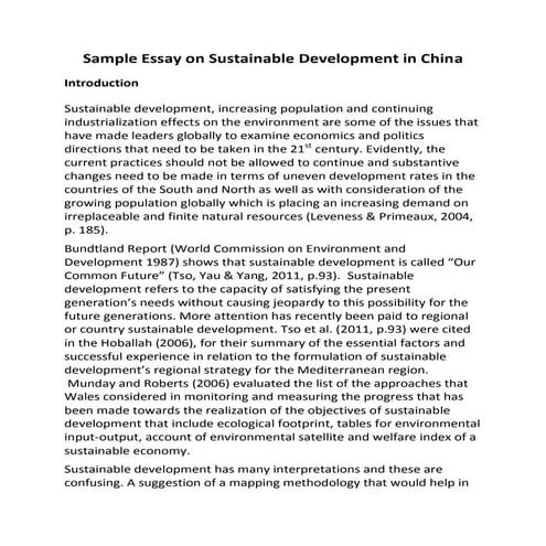 Sample essay on sustainable development in china | PDF