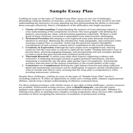 Sample Essay Plan. Texas Torah Institute | PDF