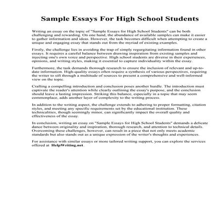 Sample Essays For High School Students | PDF
