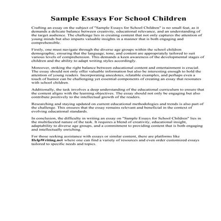 Sample Essays For School Children. Sample Parent Essays For High School ...