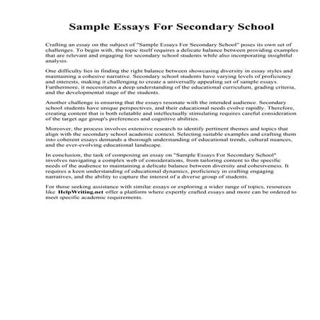 Sample Essays For Secondary School. Sarah Lawrence College | PDF