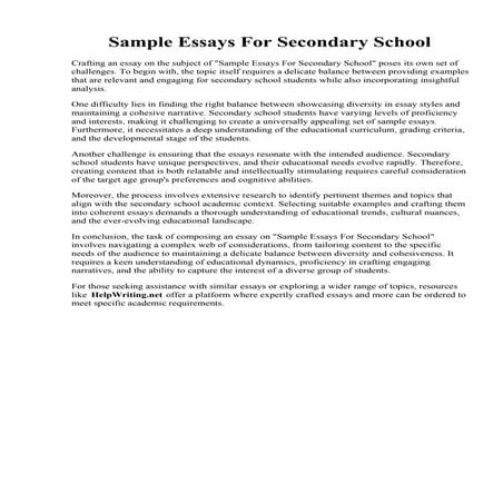 Sample Essays For Secondary School | PDF