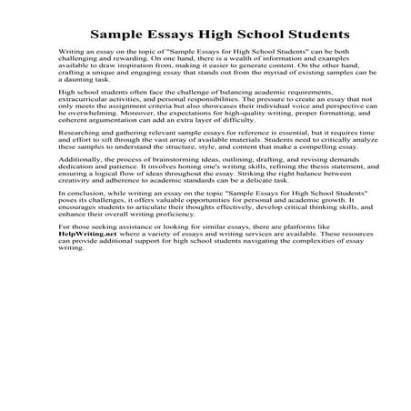 Sample Essays High School Students. 005 High School Essay Samples ...