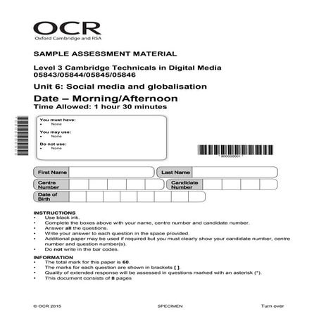 Unit 6 Social Media and Globalisation - Sample Exam Paper | PDF