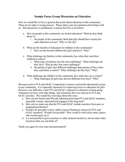 Draft fgd quest sample | PDF