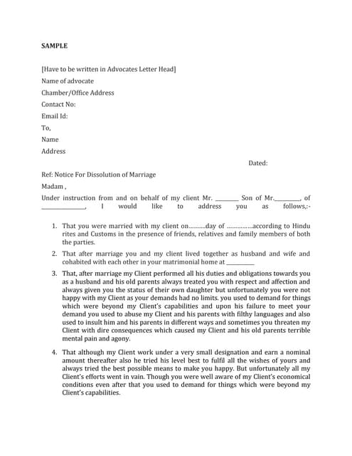 Sample format for legal notice for divorce | PDF