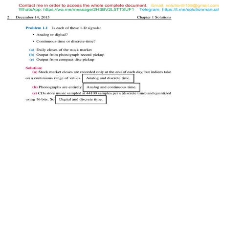 Solution Manual Engineering Signals and Systems by Ulaby & Yagle | PDF
