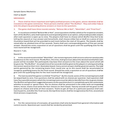 Sample game mechanics | DOCX
