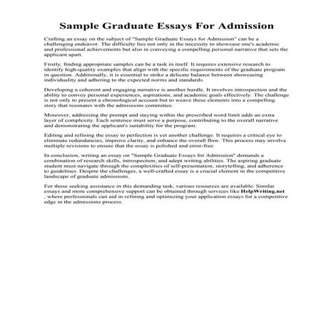 Sample Graduate Essays For Admission.pdf | Postgraduate Education | College Education