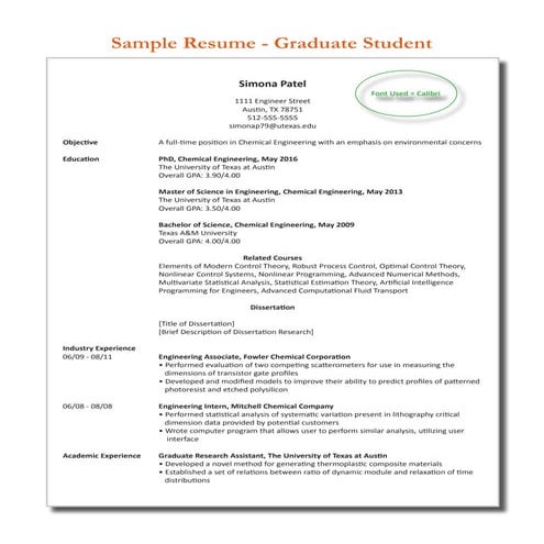 Sample graduate student resume 2013 2014 | PDF | Chemistry | Science