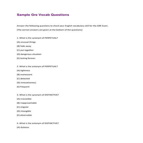 Sample Gre Vocab Questions | PDF