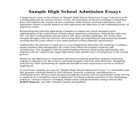 Sample High School Admission Essays. FREE 11 Sample College Essay ...