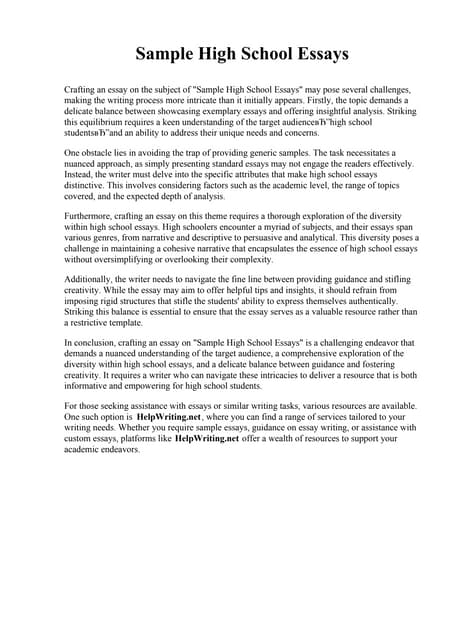 Sample Essays For High School Students | PDF | Homework and Study ...