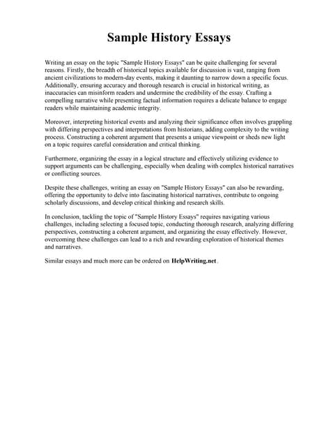 History Essay Examples. The University of Texas at Tyler | PDF