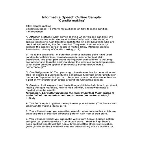 Sample informative speech outline 3 | DOC