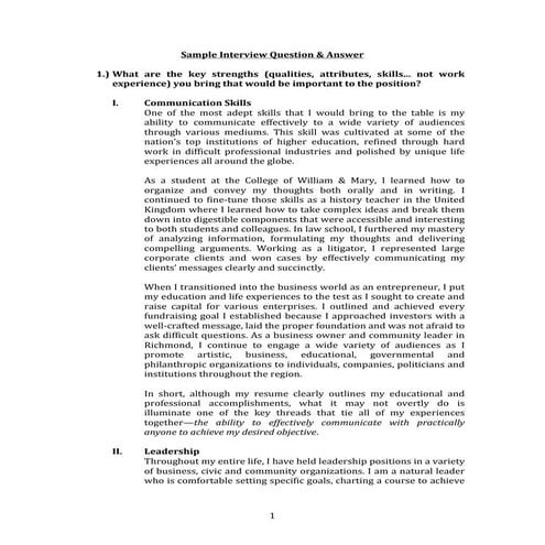 Answers to Sample Interview Questions | PDF