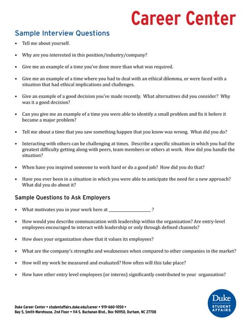 Sample interview questions | PDF