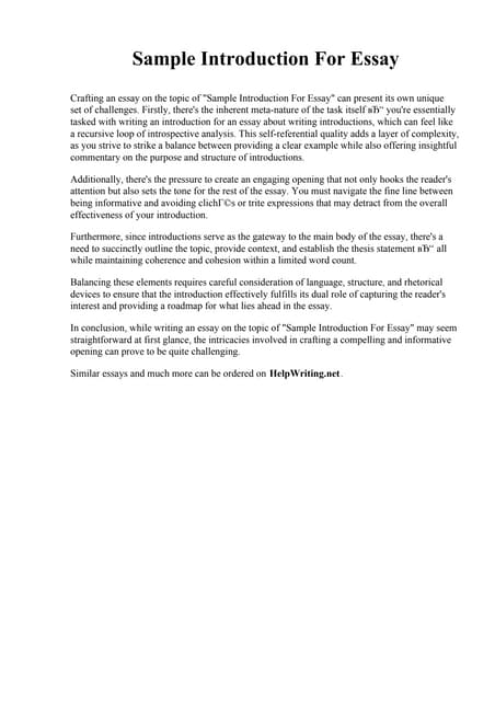 Introduction Sample Essay. Stony Brook University | Pdf