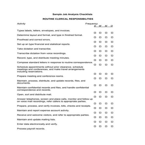 Sample job analysis checklists | DOCX