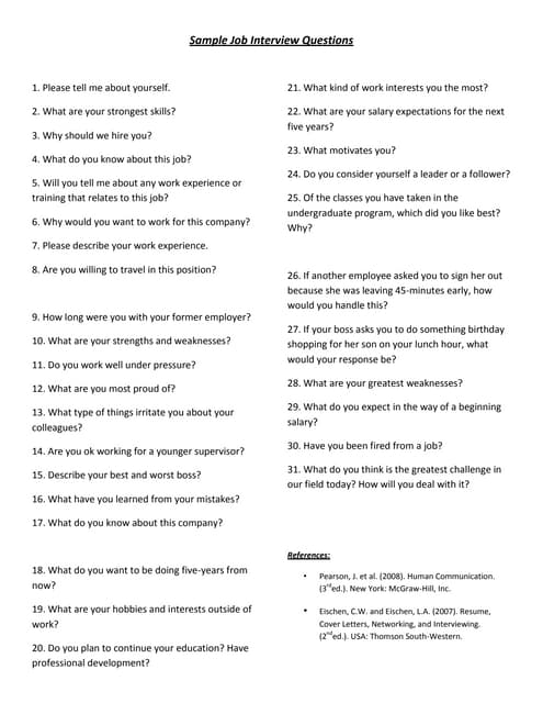 The 50 most common interview questions | DOCX | Resume Writing and ...