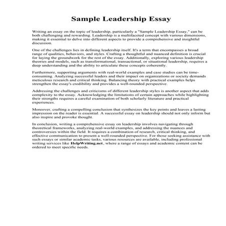 Sample Leadership Essay | PDF