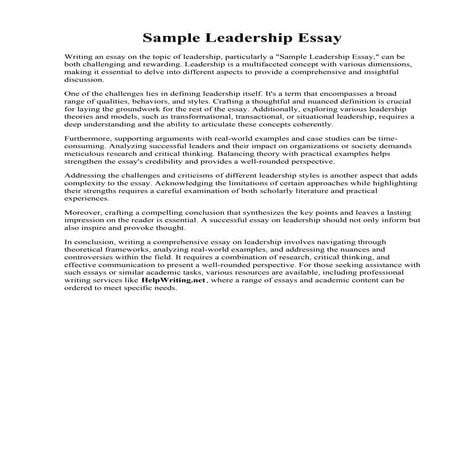Sample Leadership Essay | PDF