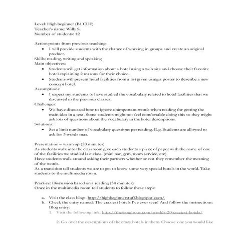 Sample lesson plan willy | PDF