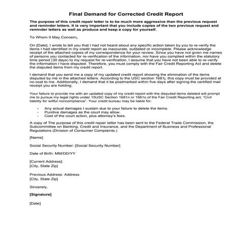 Sample dispute letter to credit bureau under Fair Credit Reporting Act ...