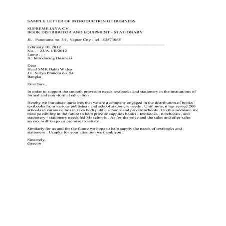 Sample letter of introduction of business | DOCX