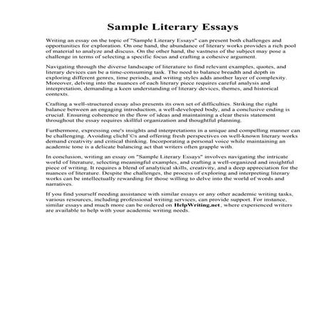 Sample Literary Essays. Literary essay title examples. 6 Literary Essay ...