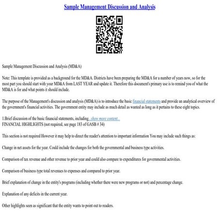 Sample Management Discussion And Analysis | PPT