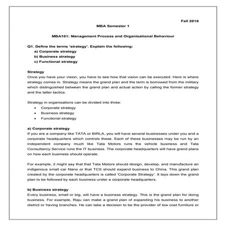 Sample mba sem1 fall 2016 | PDF