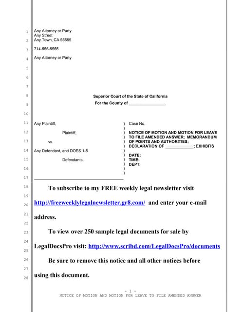 Sample motion for consolidation of cases in California | DOC | Legal ...