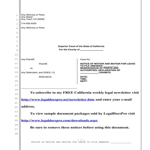 Sample California motion for leave to amend pleading | DOC