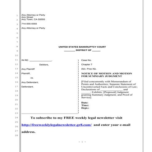 Sample motion for summary judgment by defendant in United States ...