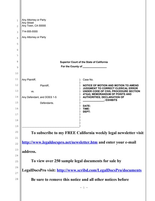 Sample motion for consolidation of cases in California | DOC | Legal ...