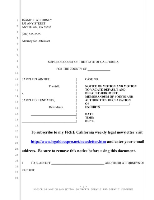 Sample stipulation and order to vacate judgment in California | DOC