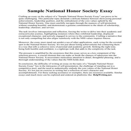 Sample National Honor Society Essay. Outstanding National Honor Society ...