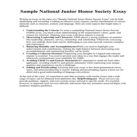 Sample National Junior Honor Society Essay | PDF