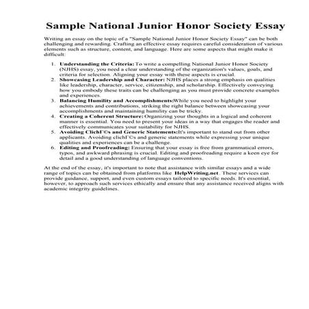 Sample National Junior Honor Society Essay | PDF