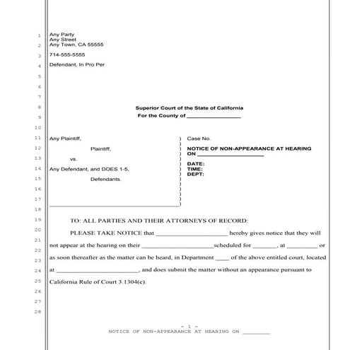 Sample California notice of non-appearance at hearing | DOC